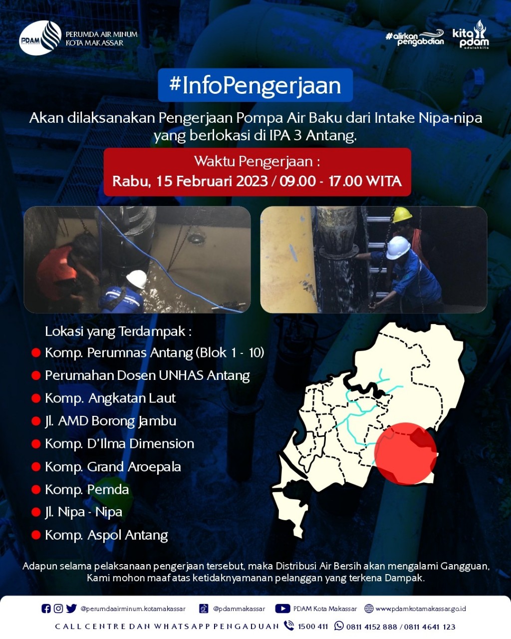 Besok, PDAM Makassar Lakukan Pekerjaan Pompa Air Baku di IPA 3 Antang ...