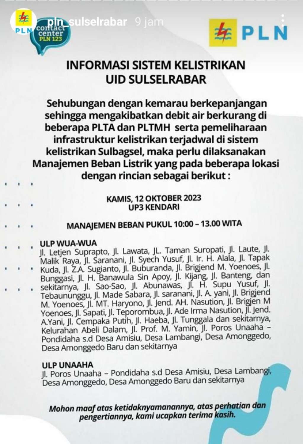 Listrik Padam Lagi di Kendari Hari Ini 12 Oktober, Berikut Jadwal dan ...
