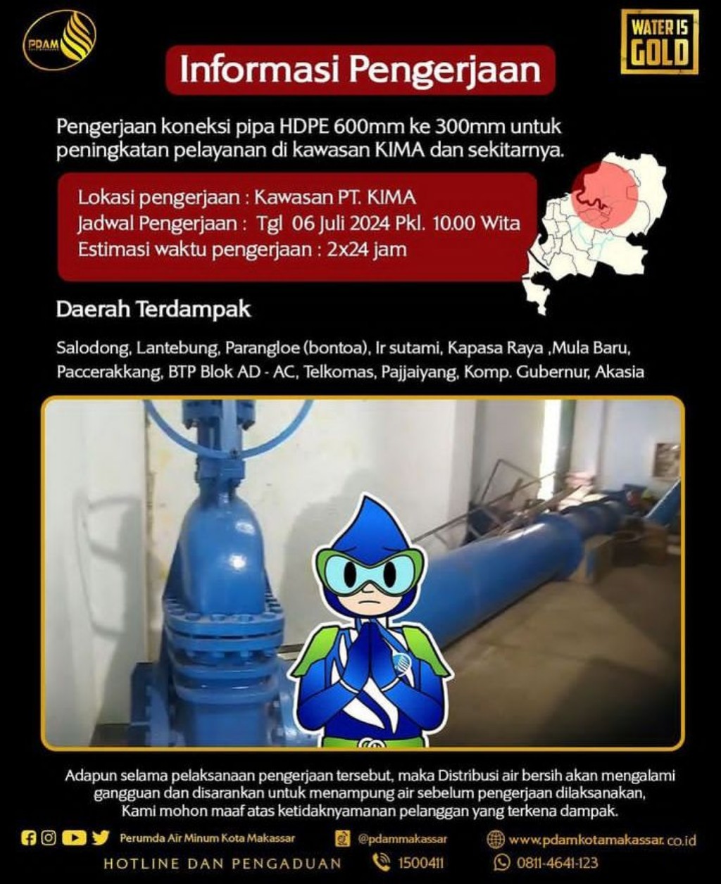 PDAM Makassar Lakukan Pengerjaan Koneksi Pipa di Kawasan KIMA, Berikut ...